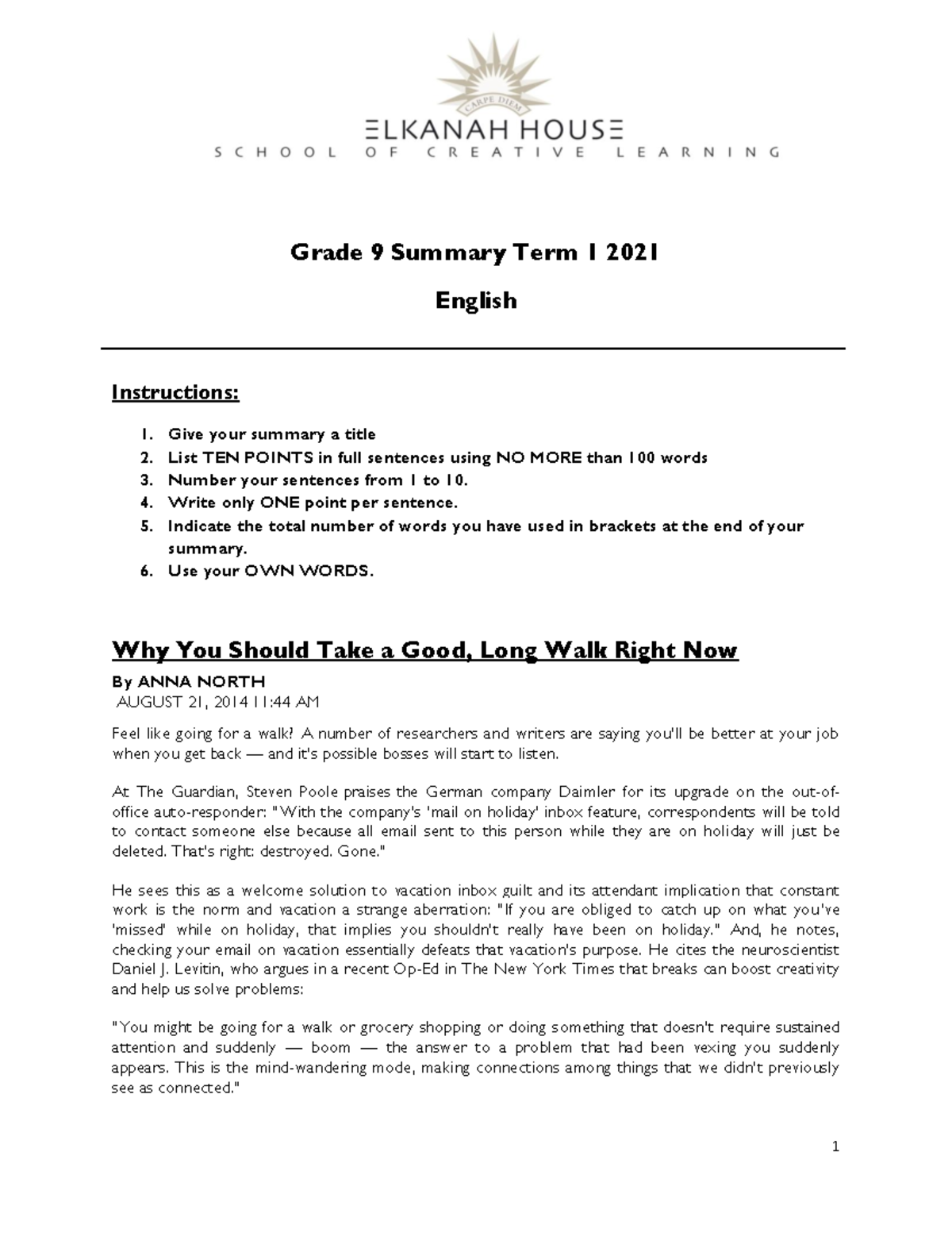 Grade 9 Term 1 2021 Summary and Insights on Productivity - Studocu