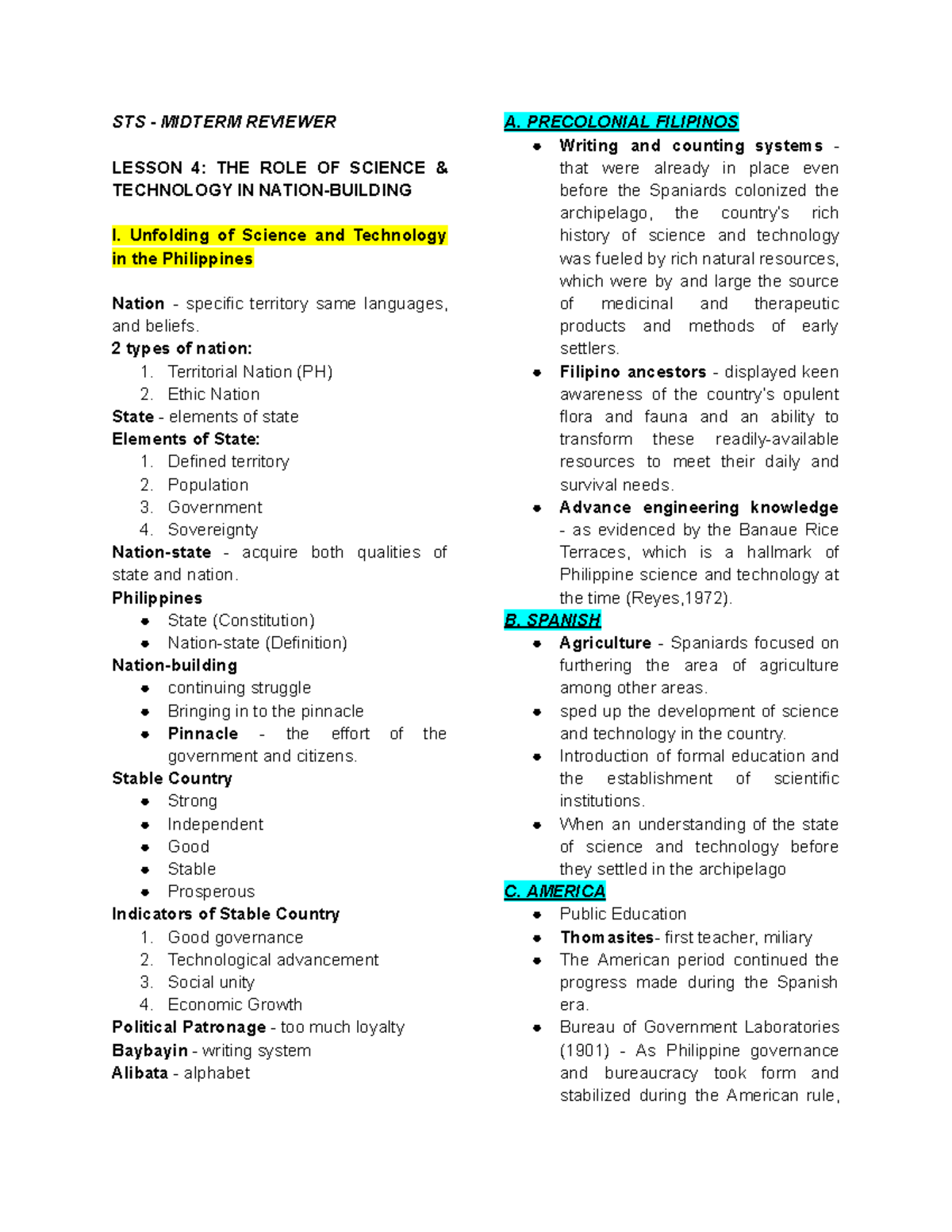 STS MIDTERM REVIEWER: THE ROLE OF SCIENCE AND TECHNOLOGY IN THE PHILIPPINES - Studocu