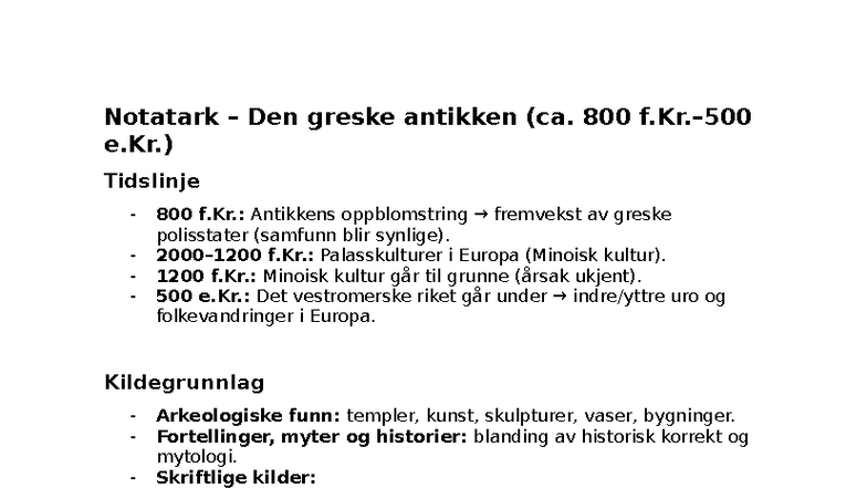 Notatark – Den greske og romerske antikken (800 f.Kr.–500 e.Kr.) - Studocu