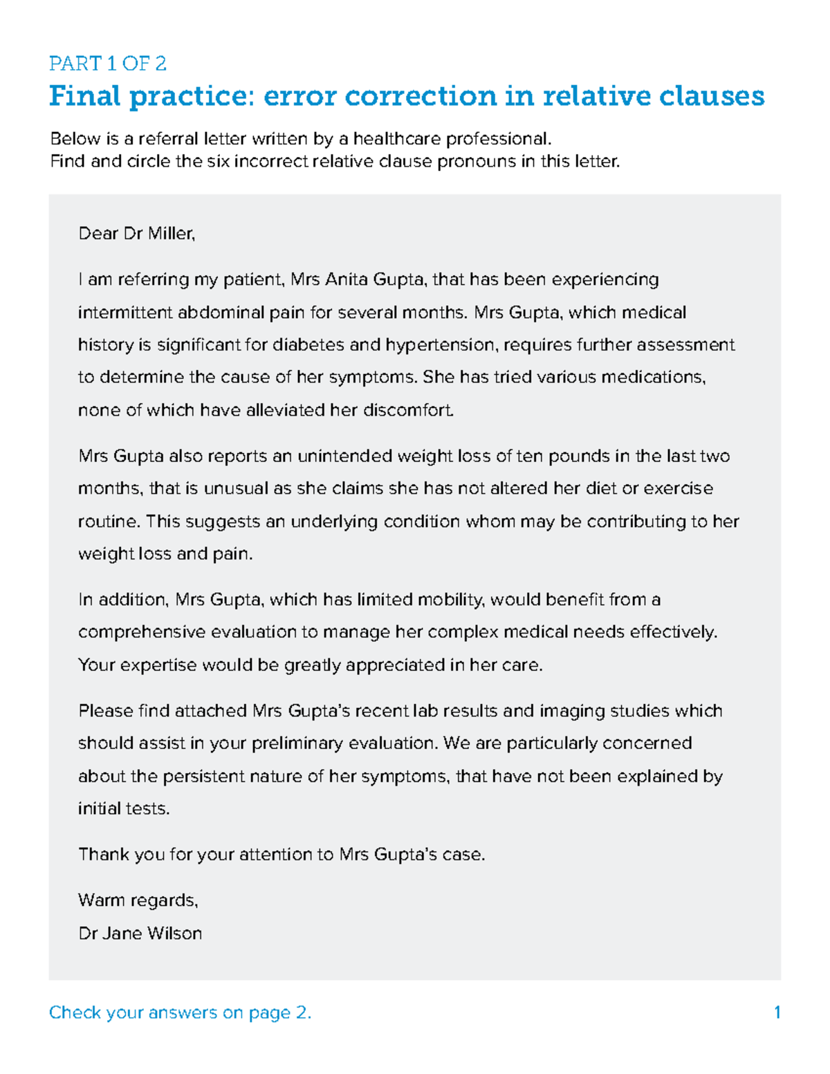 Final Exam: Error Correction in Relative Clauses (Part 1 of 2) - Studocu