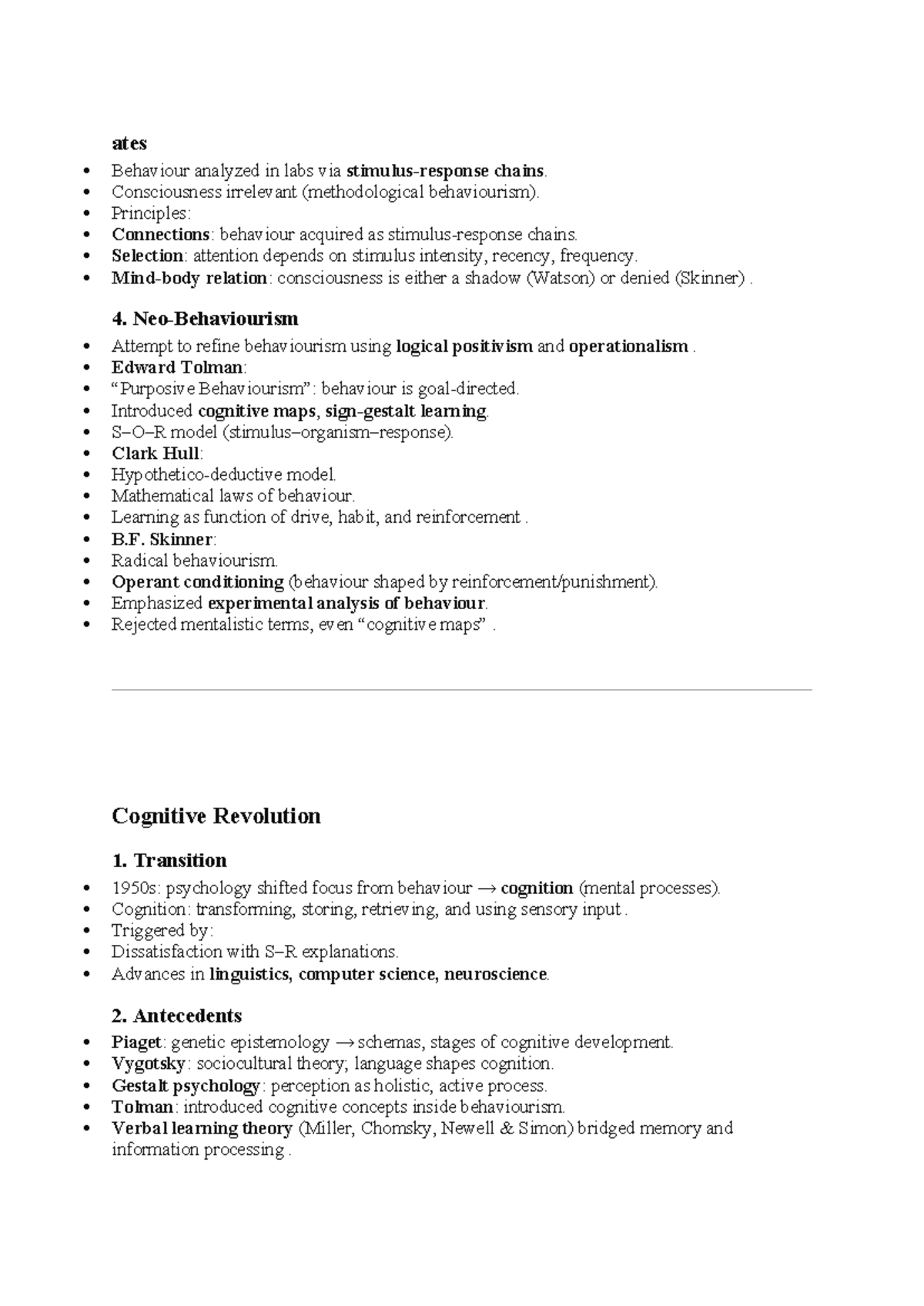 Behaviourism and Cognitive Psychology: Key Theories and Concepts - Studocu