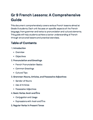 Core French - Grade: 9 - High School - Canada - Studocu