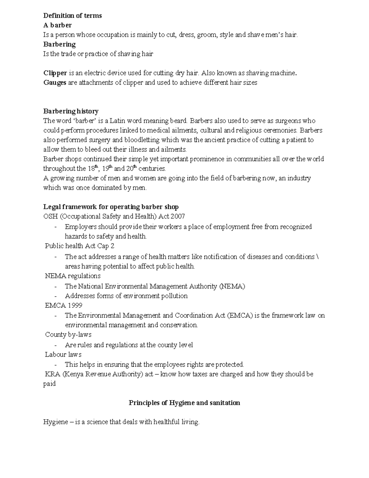 Barbering Notes: Key Terms, Tools, Techniques & Hygiene Practices - Studocu