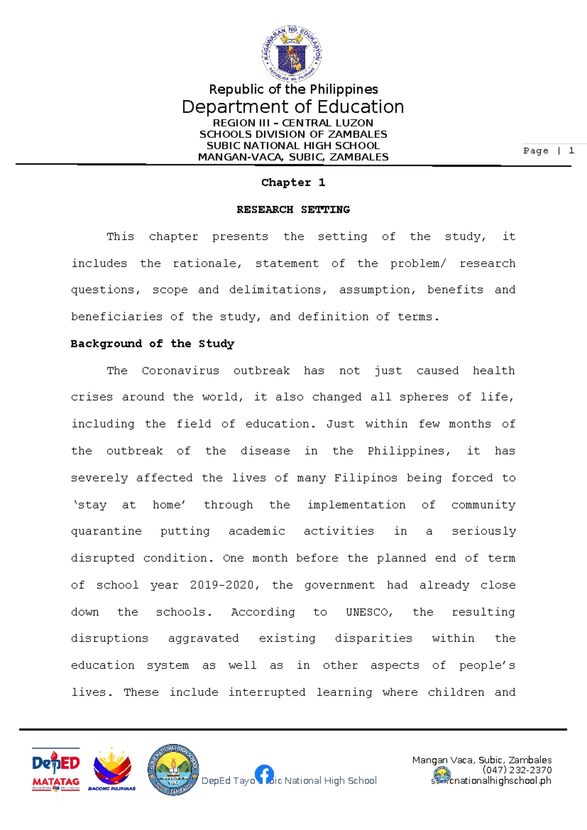 Quantitative Research Guide Sample - Mangan Vaca, Subic, Zambales (047 ...