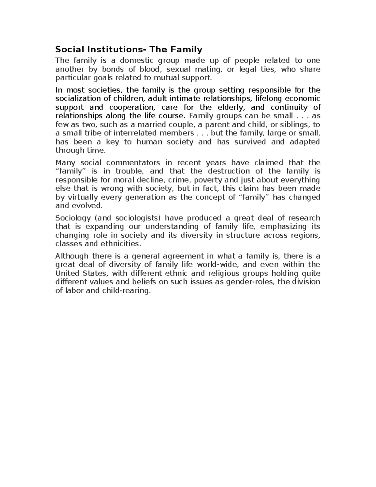 Sociology 101: Unit 12 - Notes on Family Dynamics and Structure - Studocu