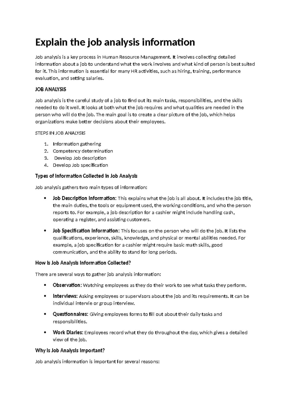 HRM 101: Understanding Job Analysis and Its Importance in HRM - Studocu