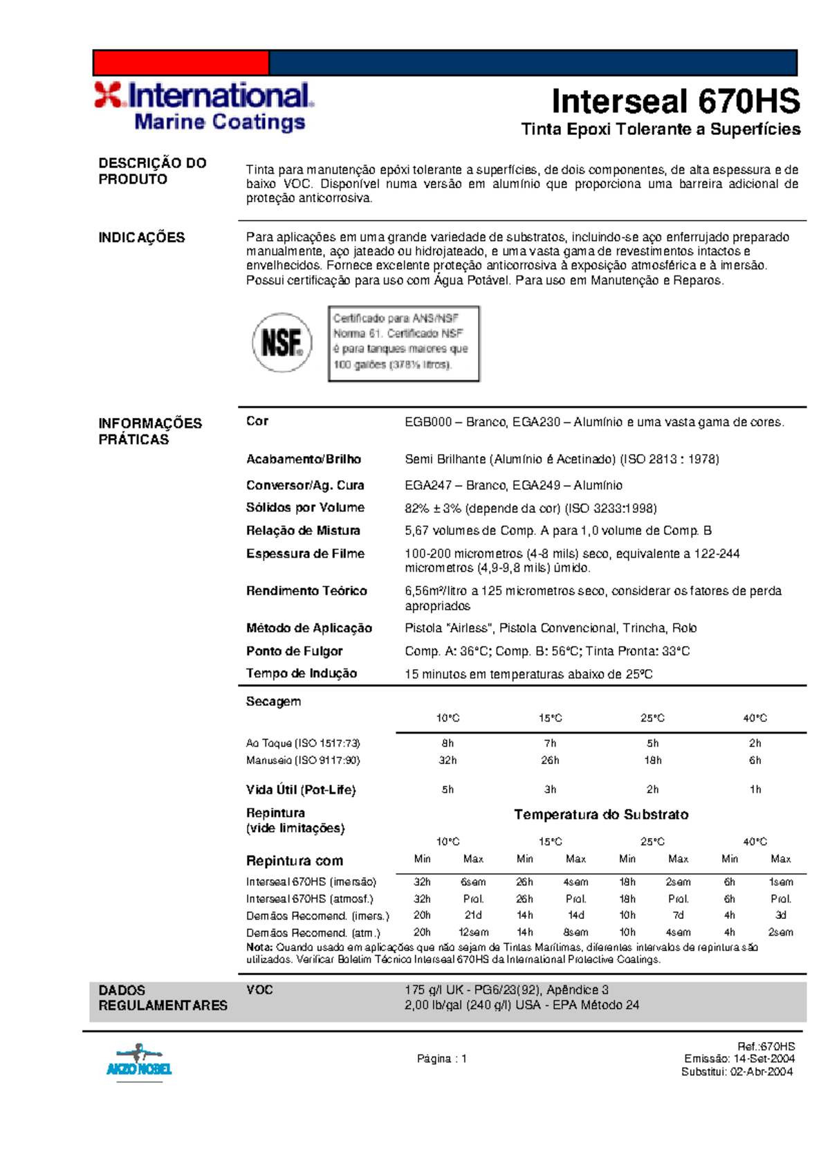 Boletim Técnico: Tinta Epóxi Interseal 670HS Branco - Studocu