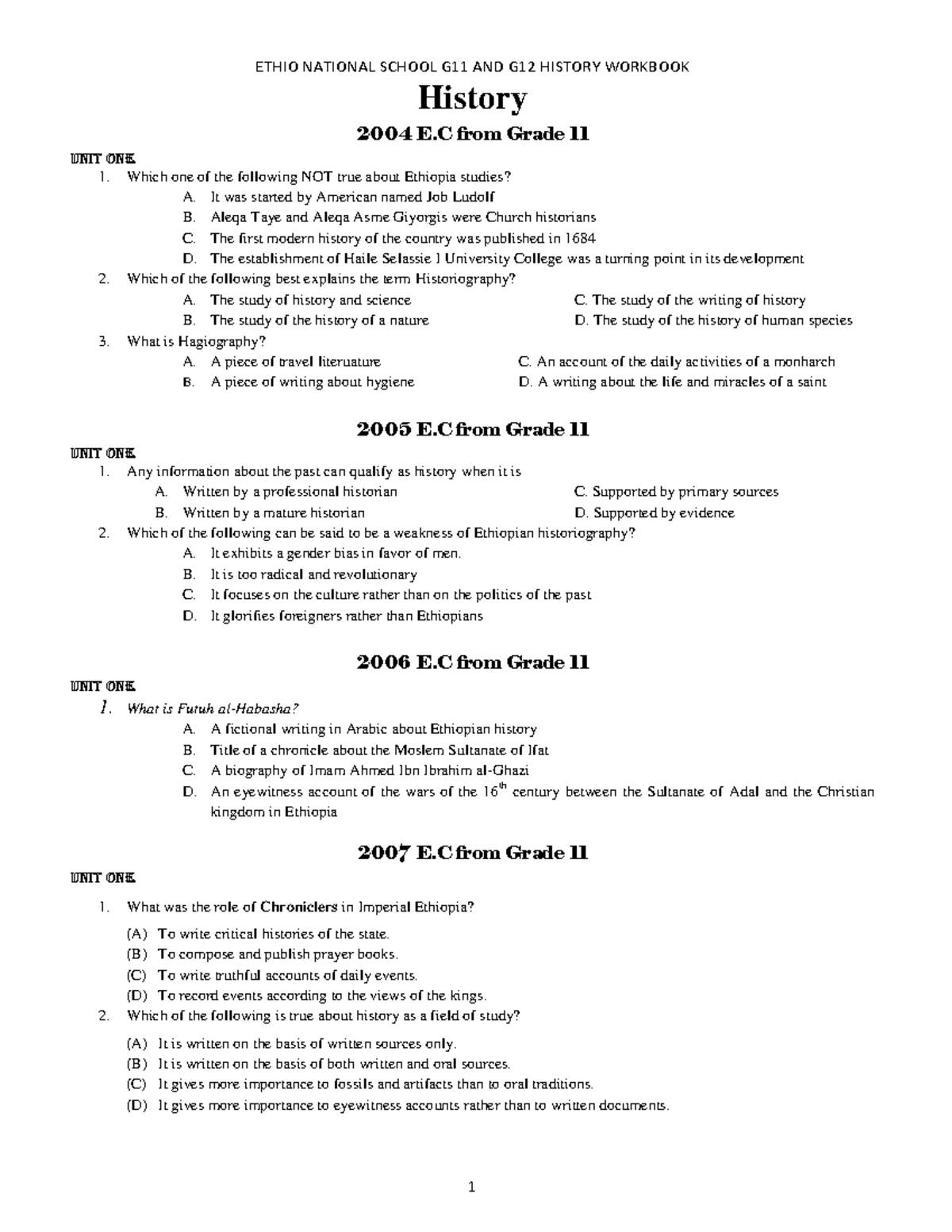 Grade 11 & 12 History Workbook: Exam Prep Questions & Answers - Studocu