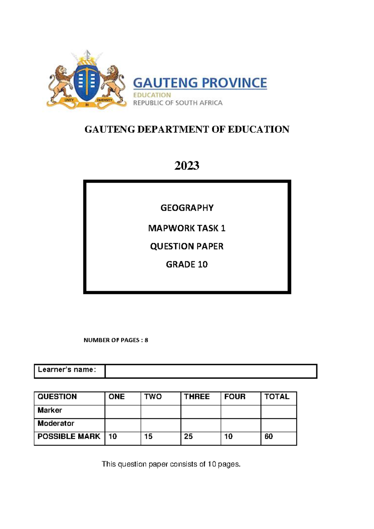 GDE 2023 Geography Mapwork Task 1 - Grade 10 Past Paper Guide - Studocu
