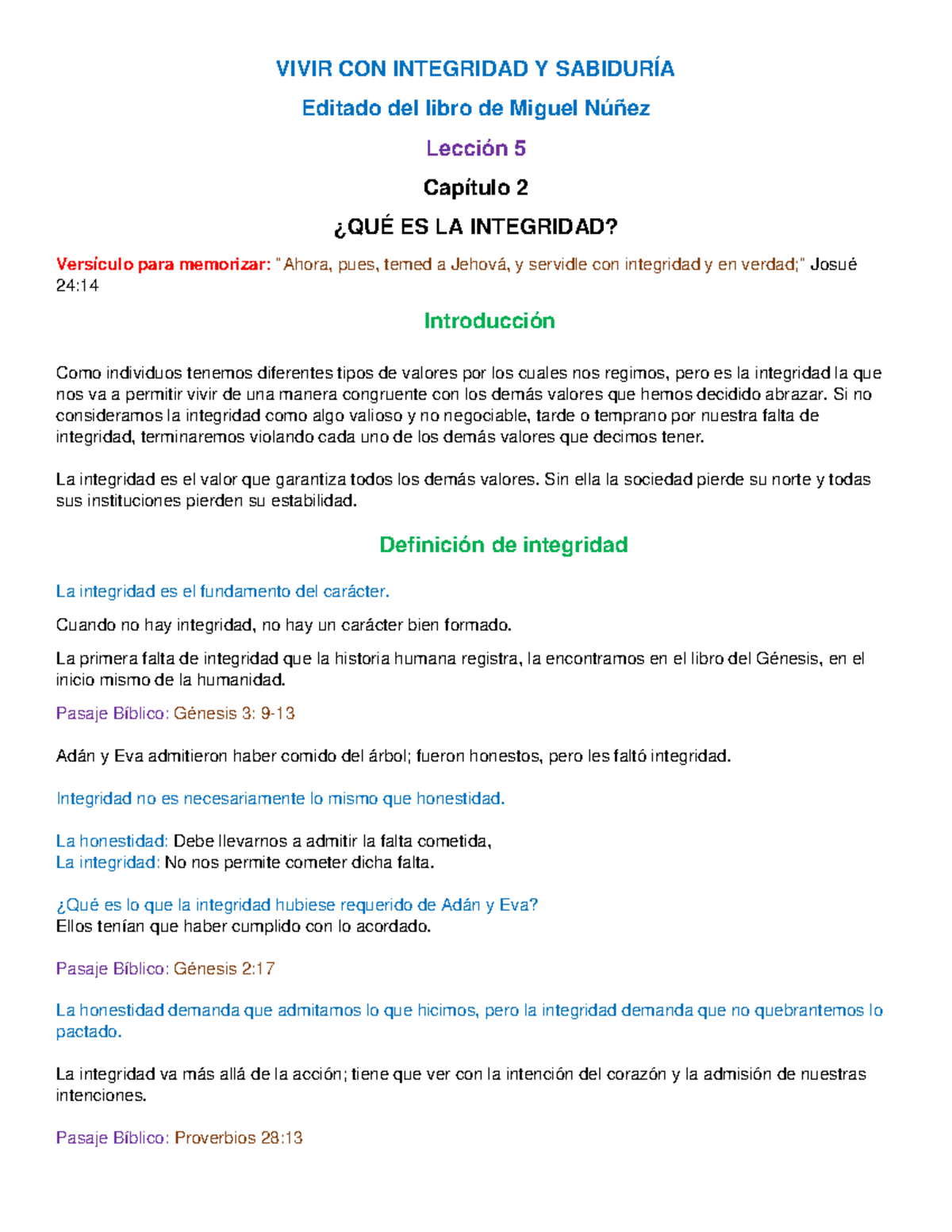 Lección 5: ¿Qué es la Integridad? - Reflexiones y Pasajes Bíblicos ...