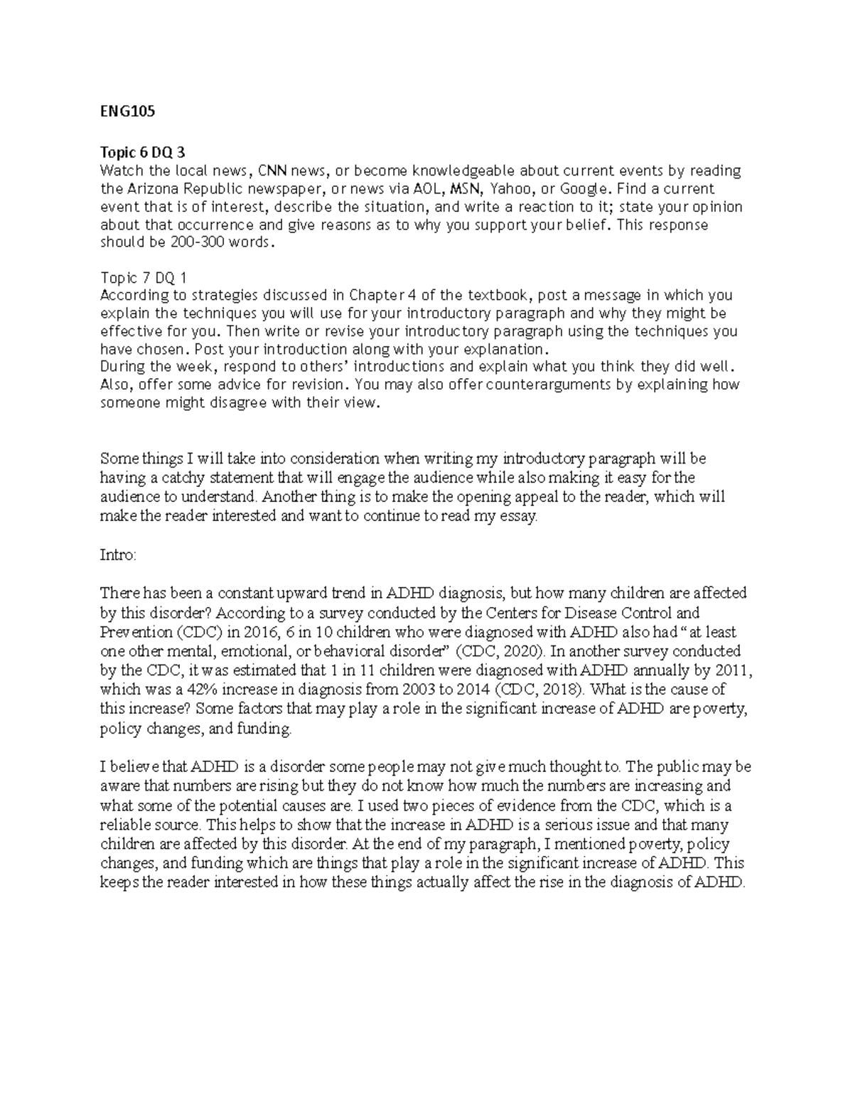 ENG105 Topic 6 DQ 3 & Topic 7 DQs Reflective Responses - Studocu