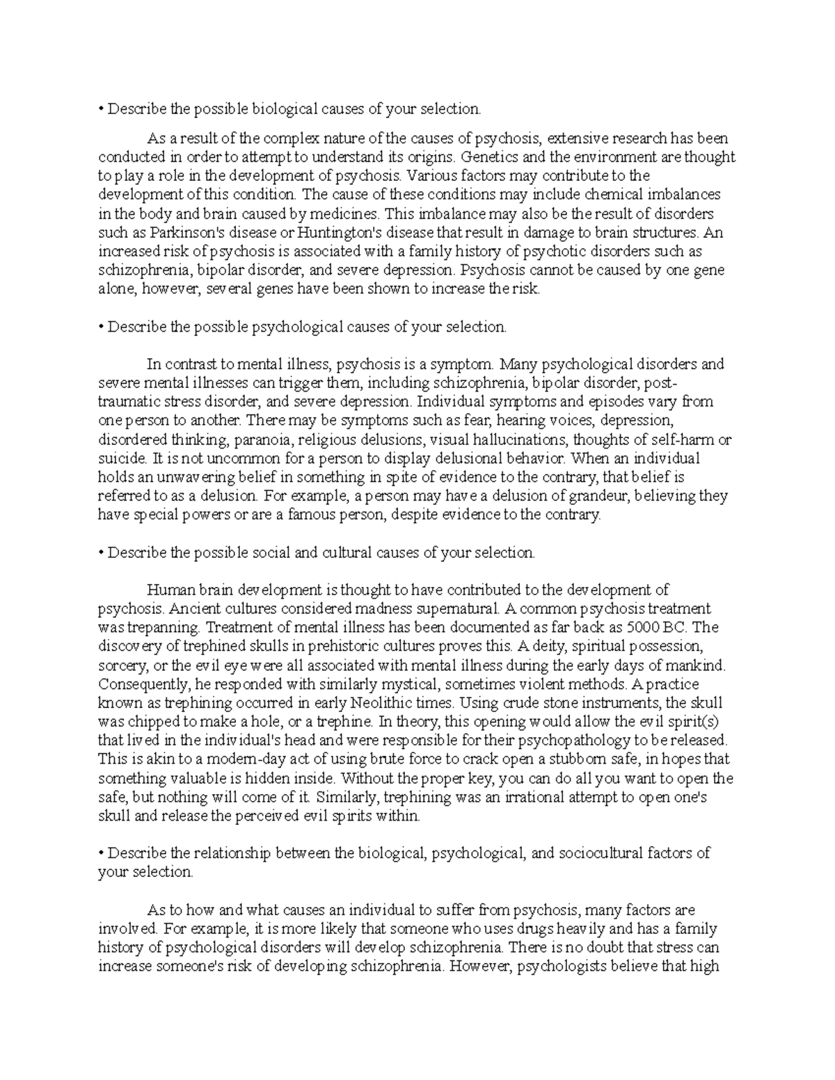 PSY-215 Module 3 Activity: Exploring Psychosis Causes and Comparisons ...