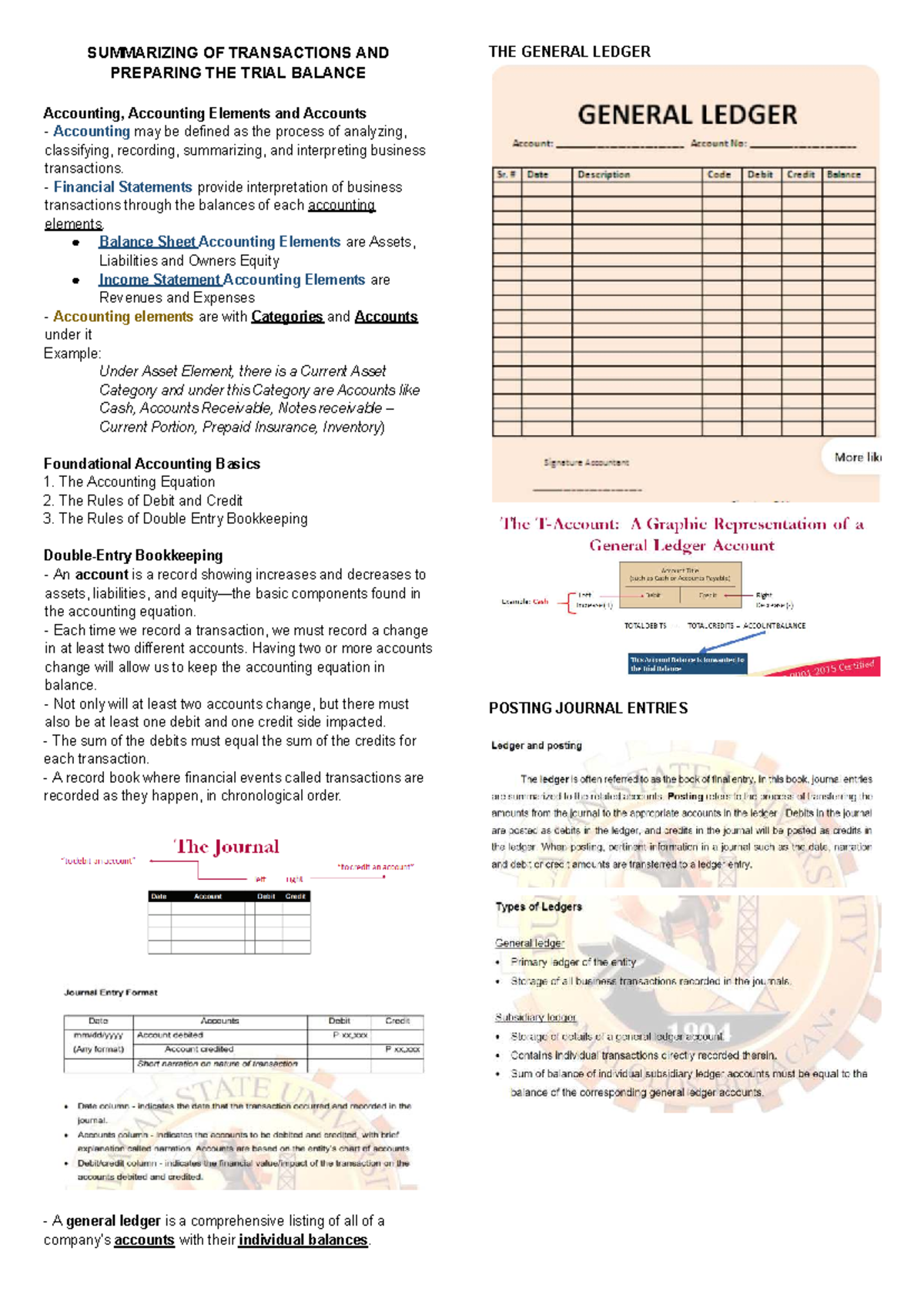 Accounting 1: Summarizing Transactions & Preparing Trial Balance - Studocu
