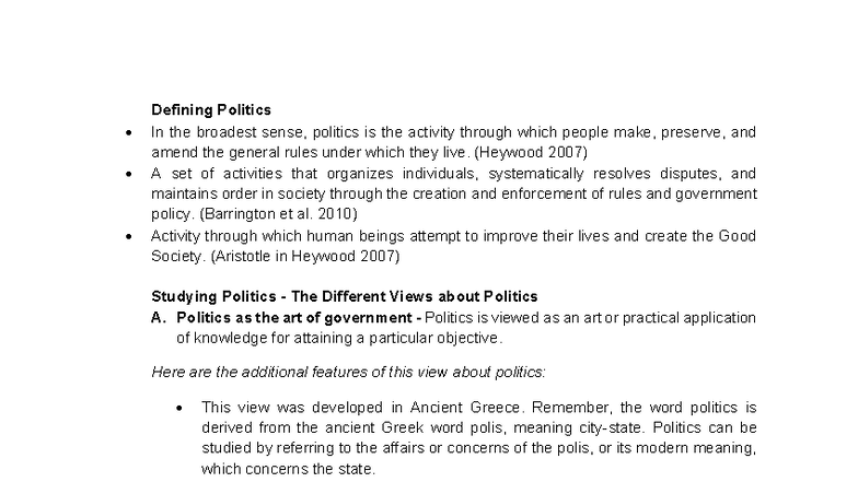 Polgov WEEK1: Understanding the Nature of Politics - Studocu