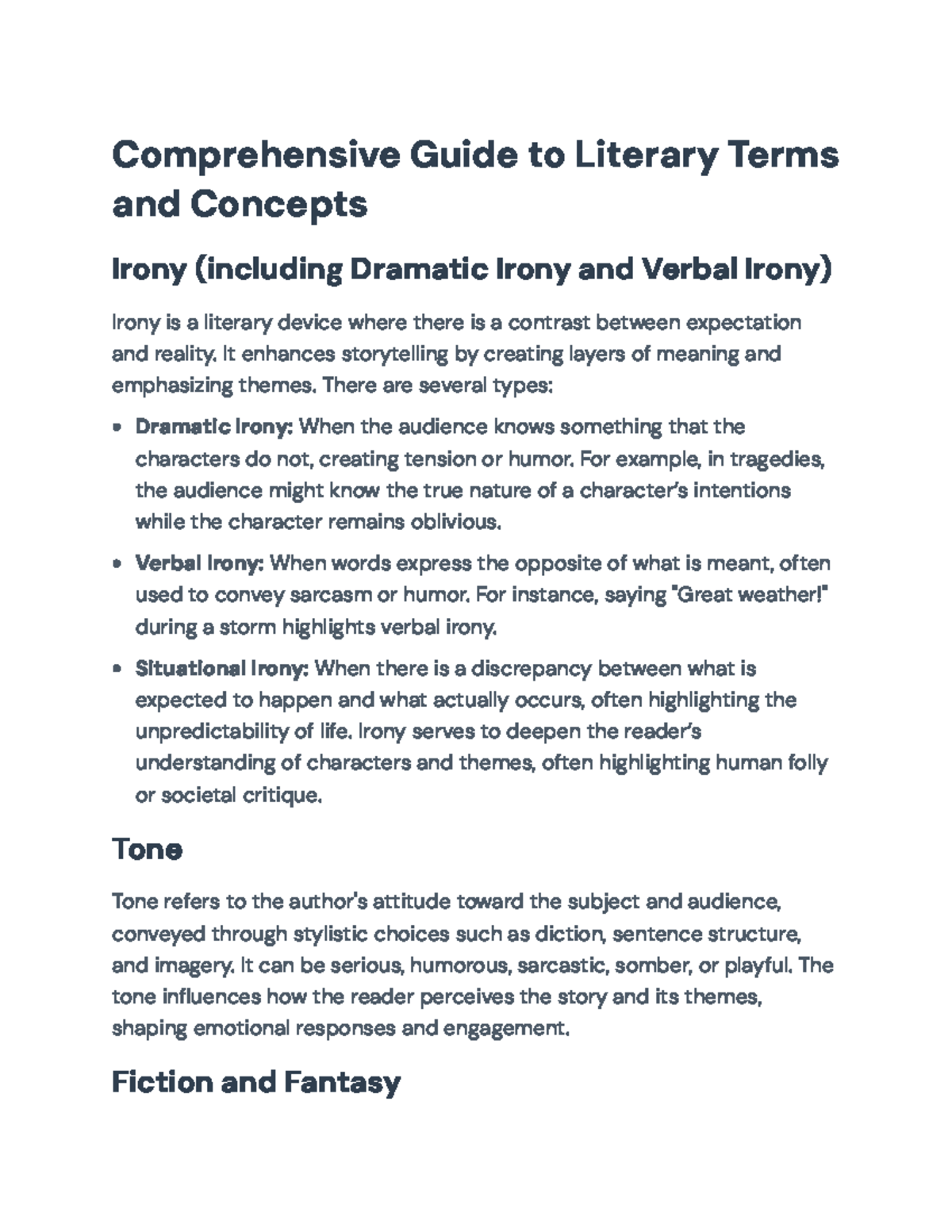 Comprehensive Overview of Literary Terms and Concepts (ENG101) - Studocu