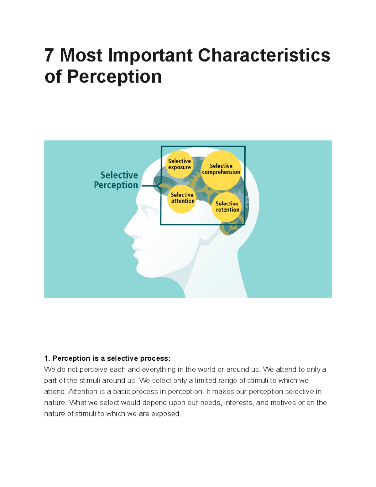 Characteristics of Perception: Key Concepts Explained - Studocu