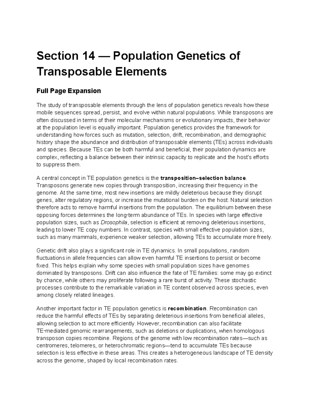 Population Genetics of Transposable Elements: Insights and Dynamics ...