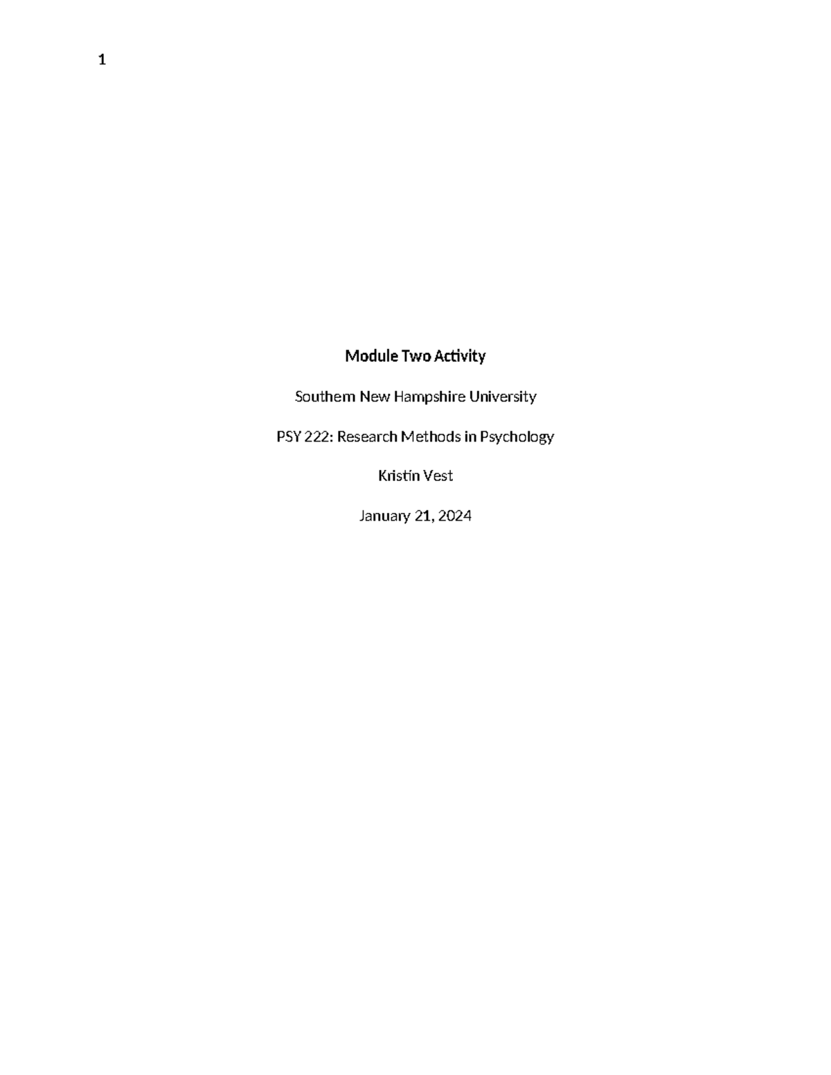 PSY222 Module Two Activity - Module Two Activity Southern New Hampshire ...