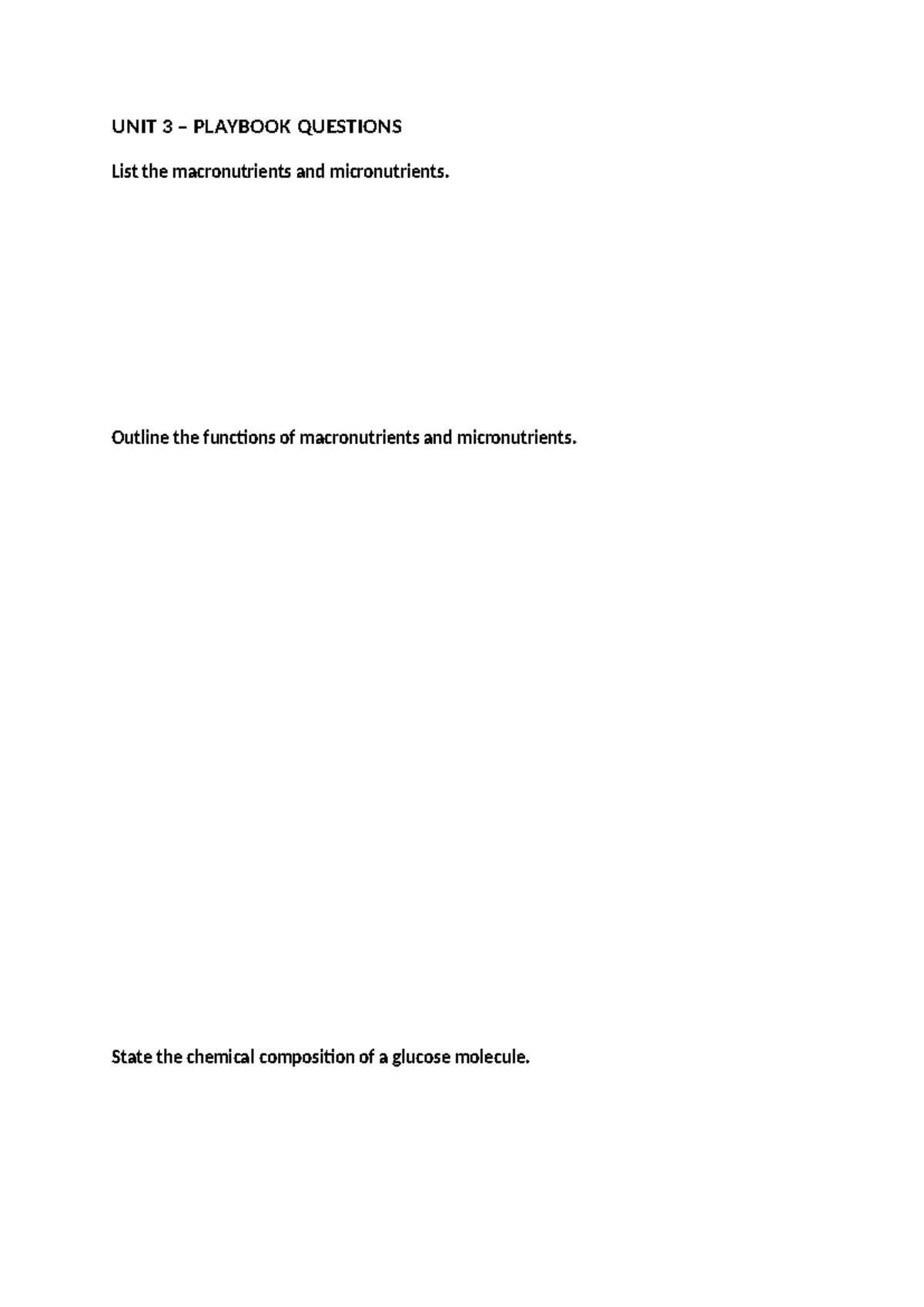 Playbook Questions - Unit 3: Macronutrients & Energy Systems - Studocu