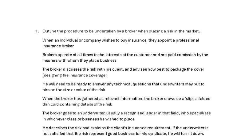 Marine Insurance (Chapter 3): Broker Procedures & Duties - Studocu
