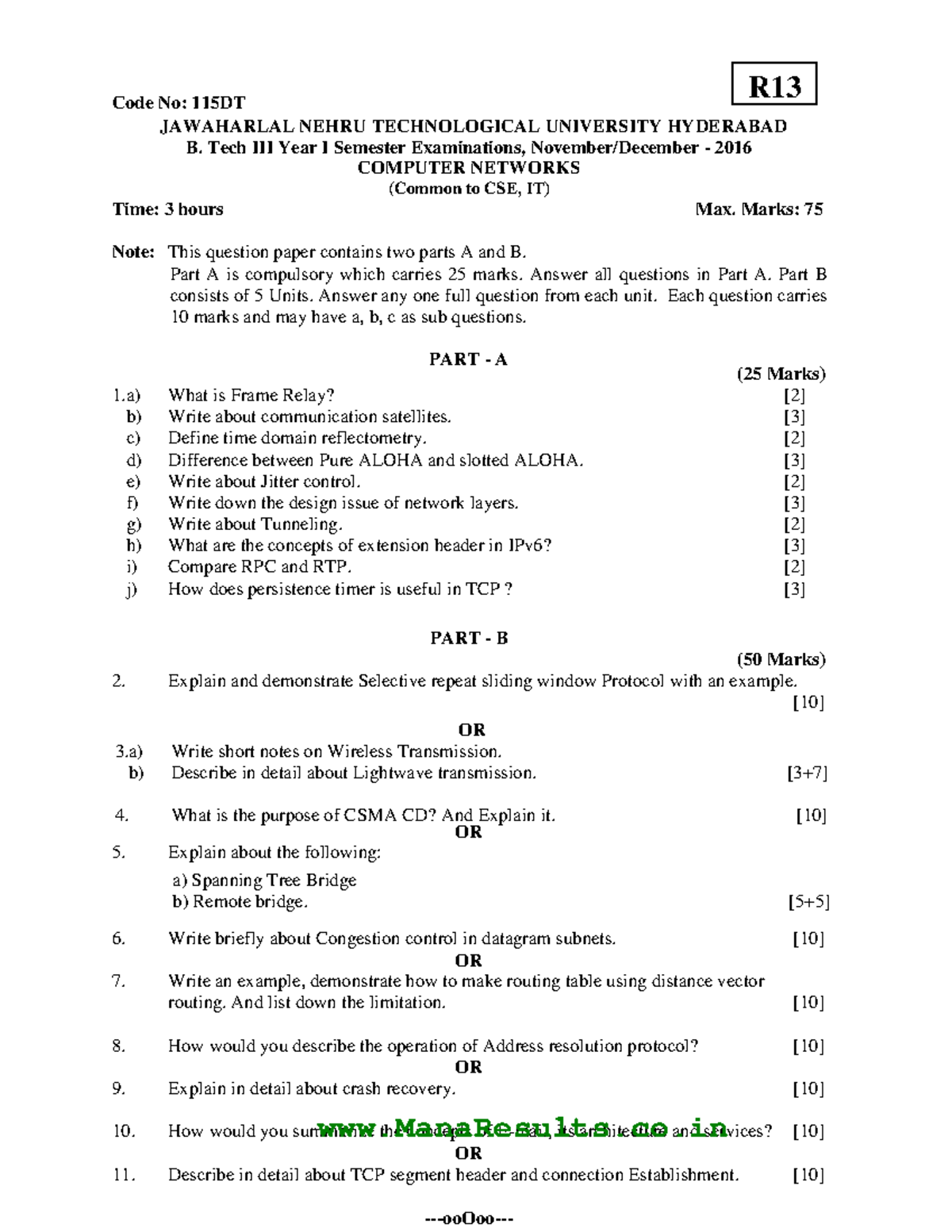 R13 115DT Computer Networks Exam Paper - B. Tech I Sem 2016 - Studocu