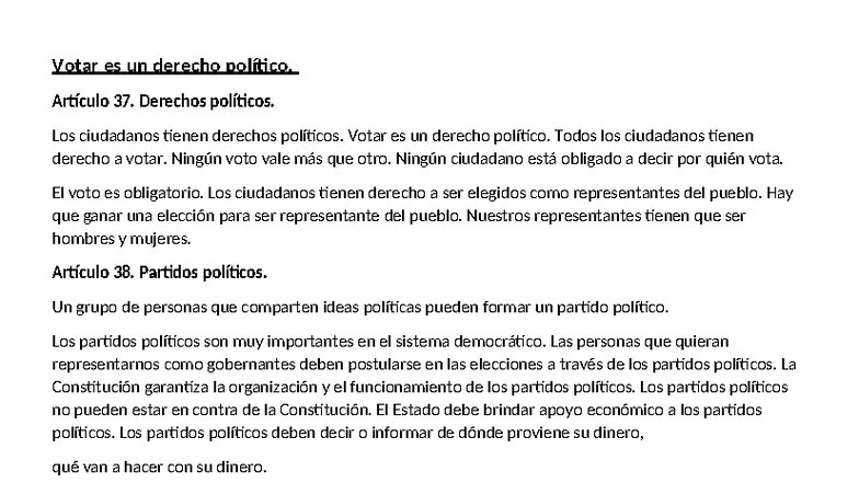 Derechos Políticos y Voto: Artículos 37-40 de la Constitución - Studocu