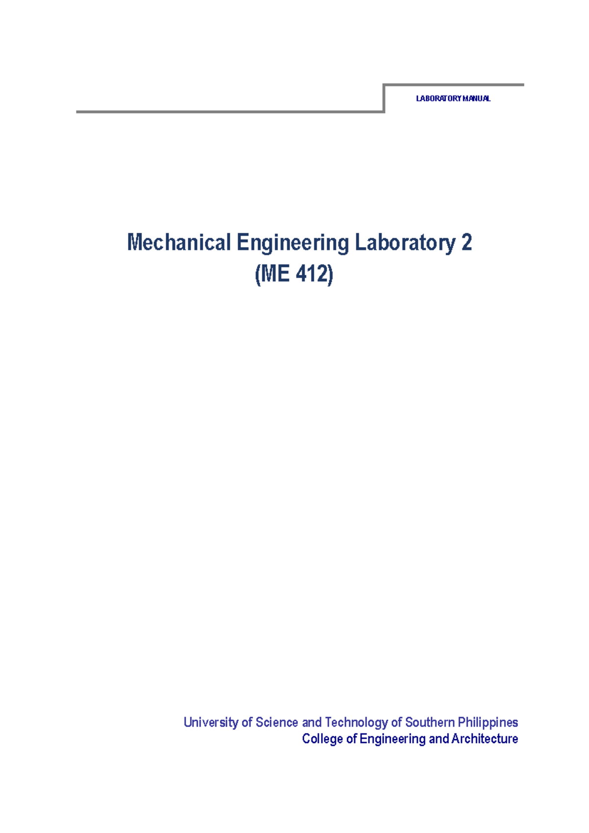 ME 412 Laboratory Manual: Mechanical Engineering Lab II Activities ...