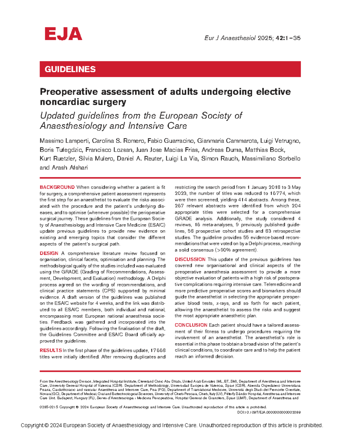 Preoperative Assessment Guidelines for Adults Undergoing Elective ...