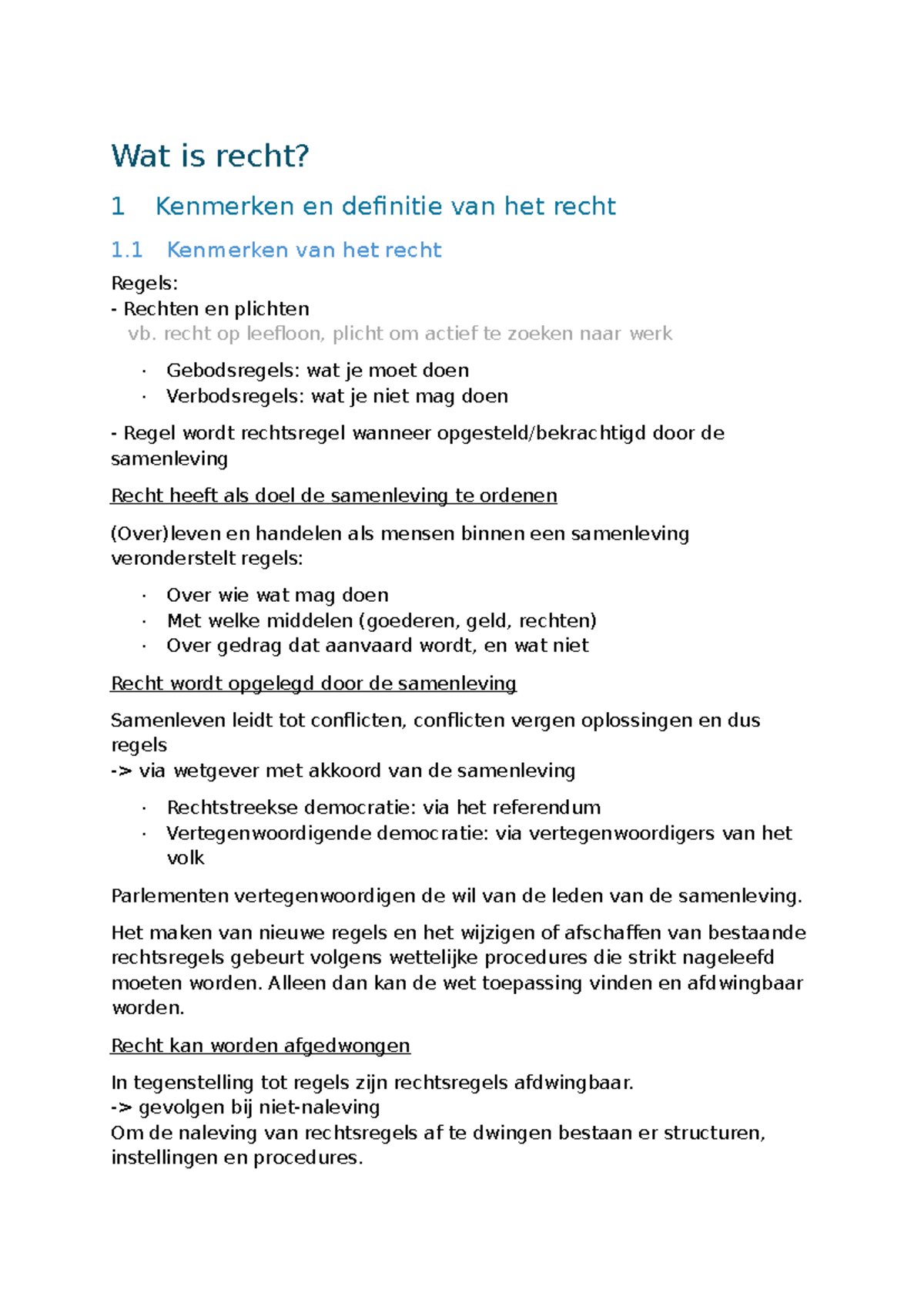 Examen Recht: Kenmerken en Definitie van het Recht - Studocu