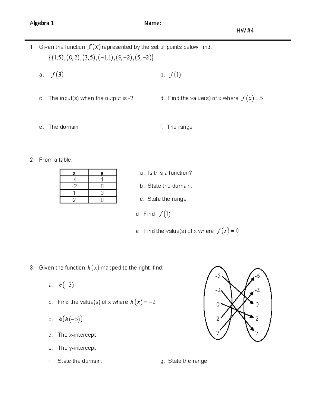 Algebra 1 - HW #4: Function Analysis & Domain/Range Exploration - Studocu