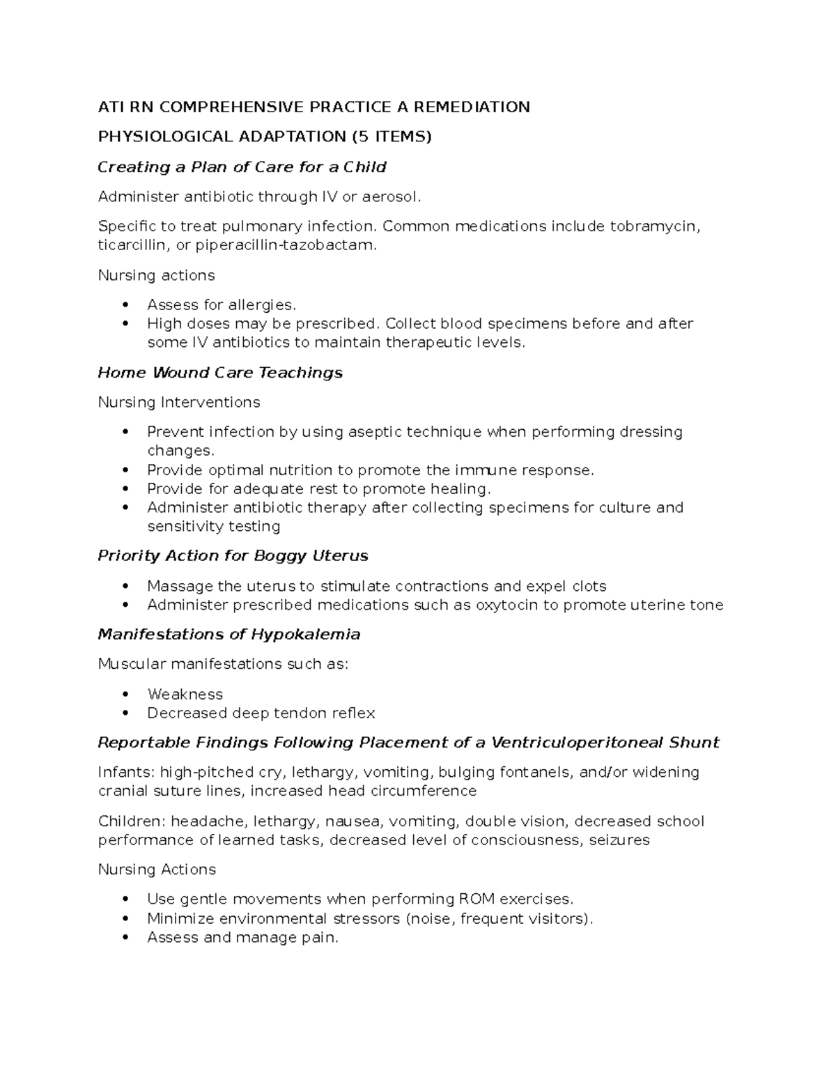 ATI RN Comprehensive Practice A Remediation Notes & Key Concepts - Studocu