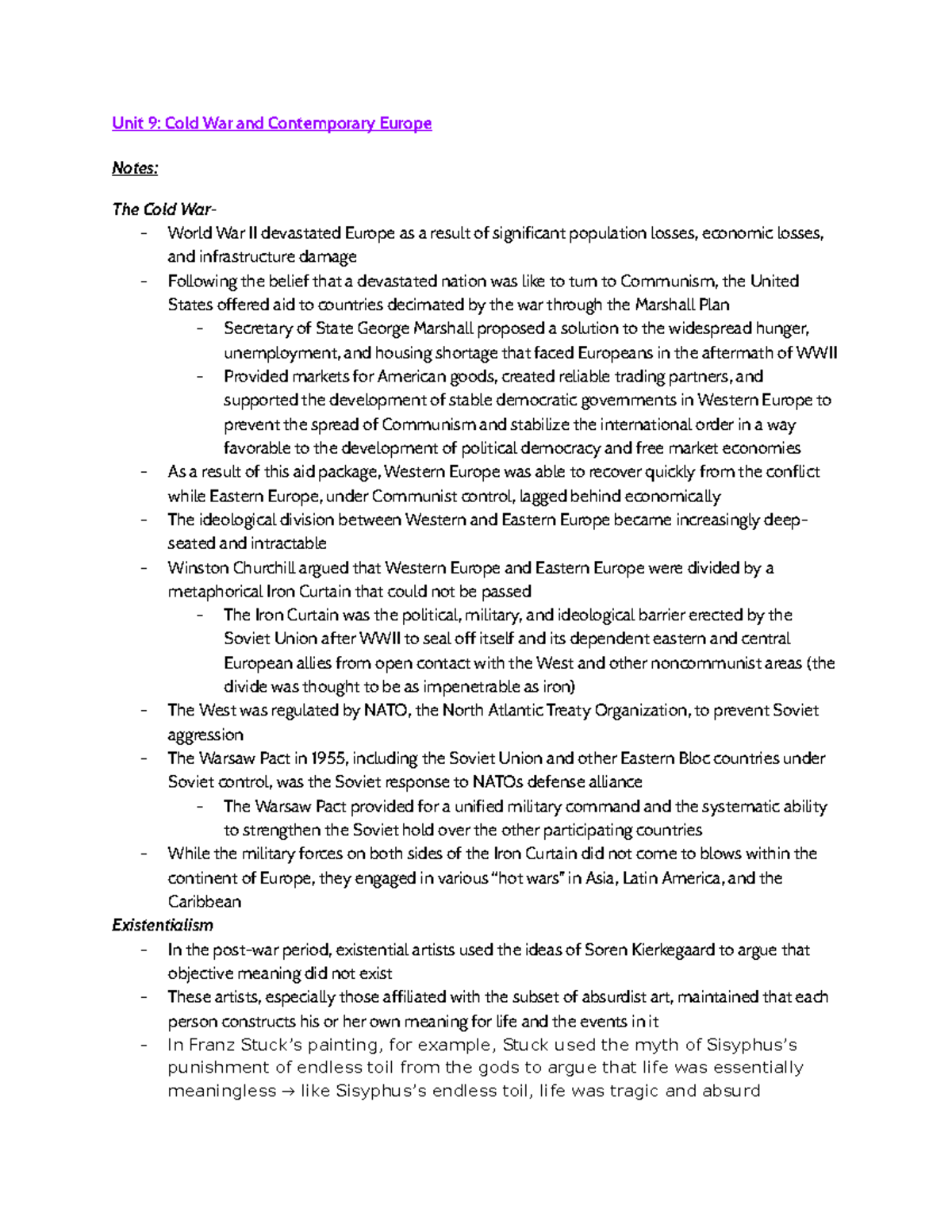 AP EURO Unit 9: Cold War Dynamics & Post-War Europe Analysis - Studocu