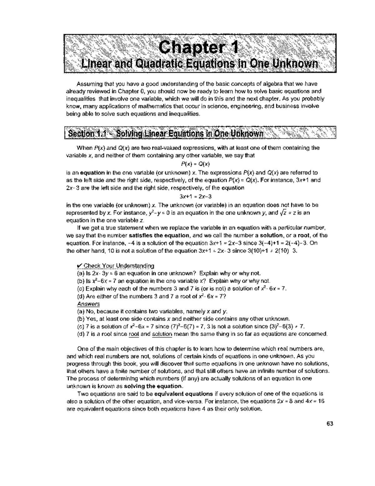Precalculus 4: Chapter 1 - Linear and Quadratic Equations in One Variable - Studocu
