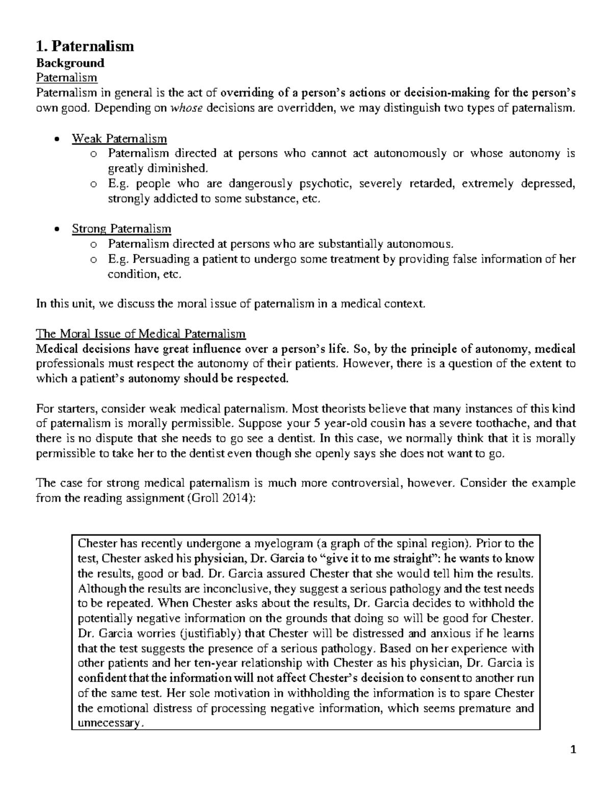 Lecture Notes 06: Understanding Paternalism in Medical Ethics - Studocu