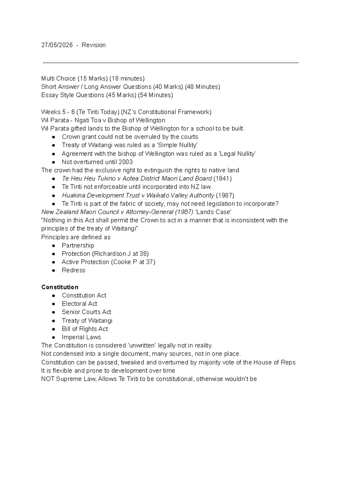 Constitutional Framework and Te Tiriti Today - Revision Notes - Studocu