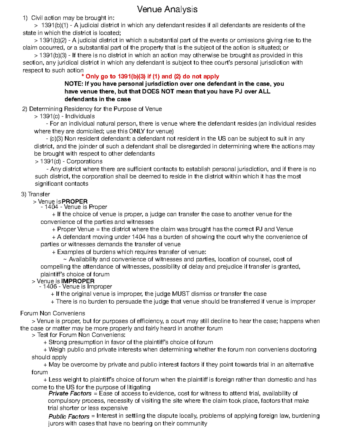 Venue Analysis: Understanding 28 U.S.C. § 1391 & 1404/1406 - Studocu