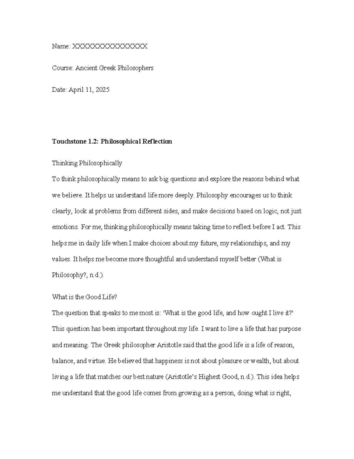 Touchstone 1.2: Philosophical Reflection on Ancient Greek Thinkers ...