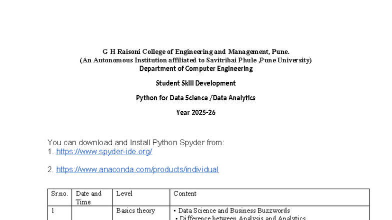 Data Analytics SDP Syllabus - Python for Data Science - Studocu