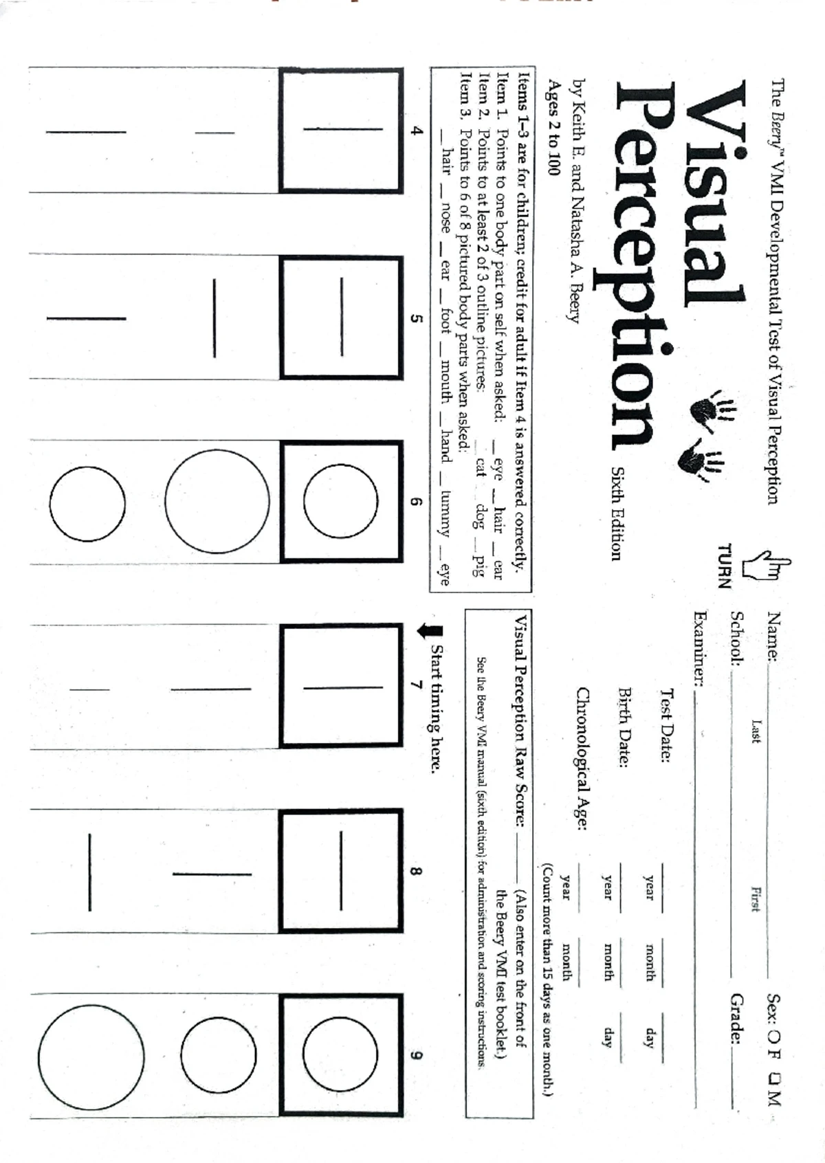 Beery VMI Full Form and Scoring Guidelines for Motor Coordination - Studocu