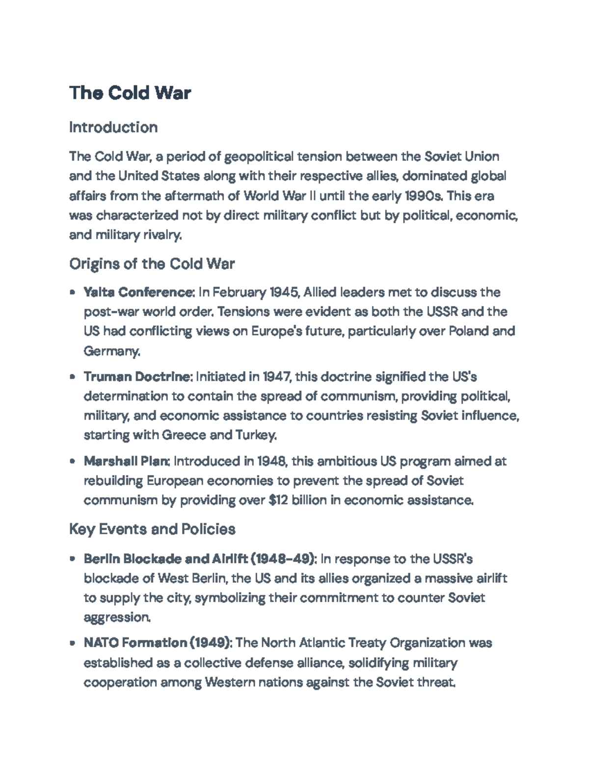 The Cold War: Origins, Major Events, and Its Global Impact - The Cold War Introduction The Cold ...