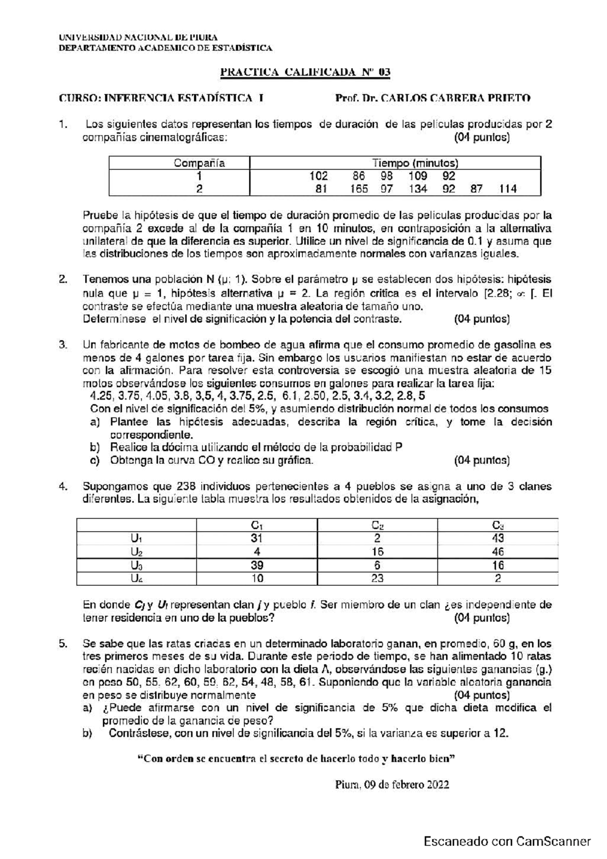 Práctica Calificada 03: Inferencia Estadística I - Análisis de ...