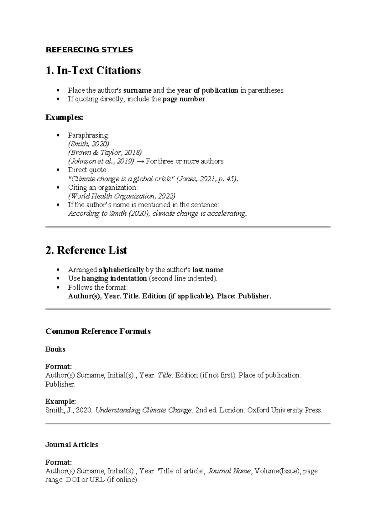 Referencing Styles Guide: Citations, Formats, and Examples - Studocu