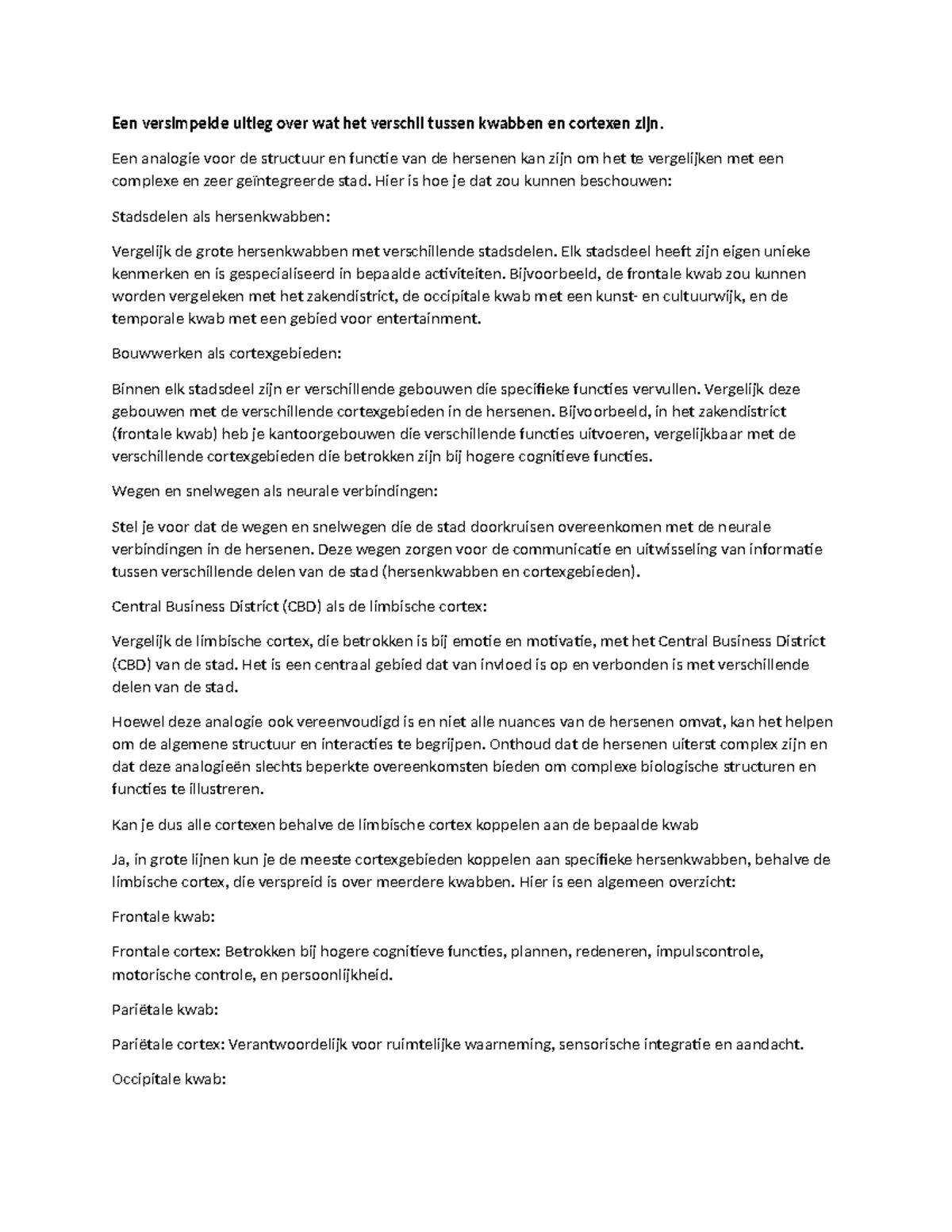 Een vereenvoudigde uitleg van kwabben en cortexen in de hersenen ...