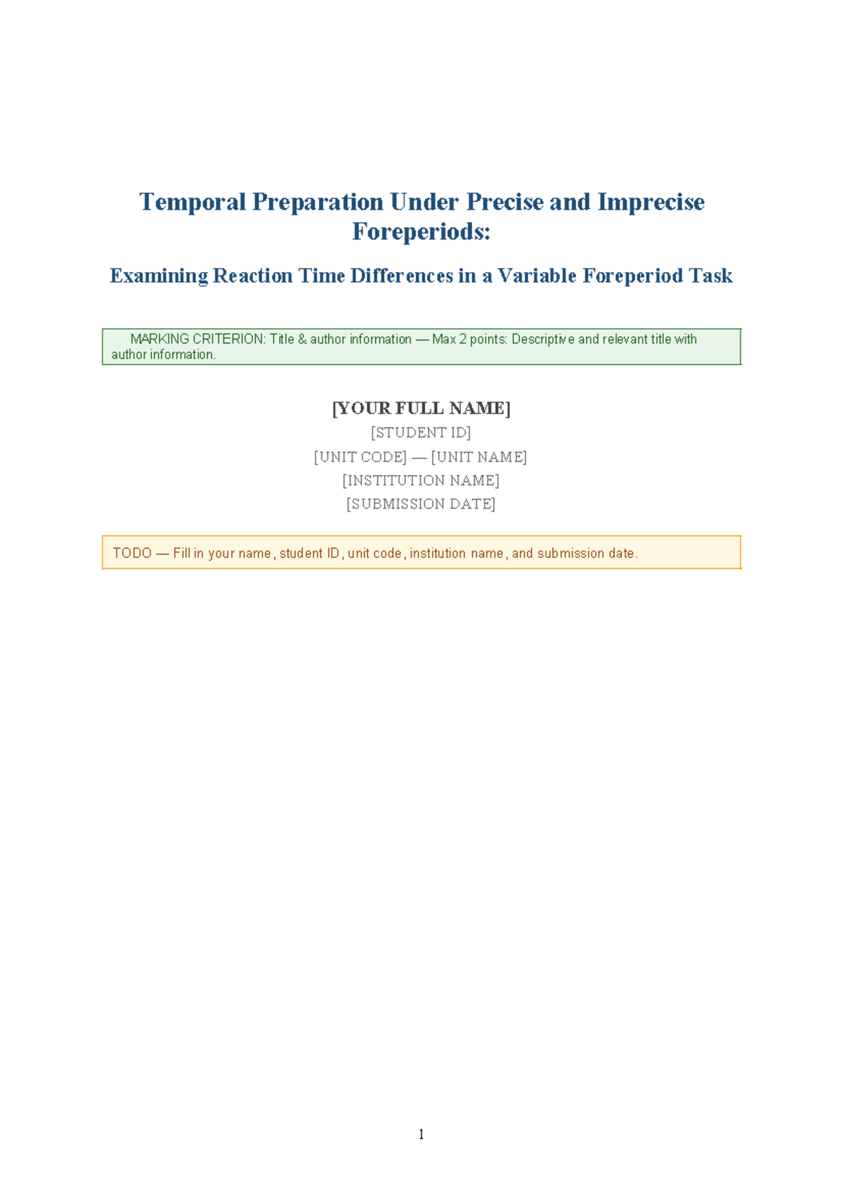 Temporal Preparation and Reaction Time: Insights from Variable ...
