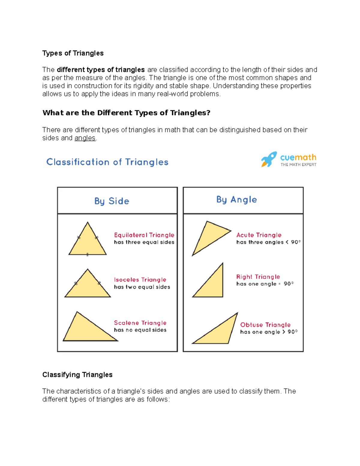 Names Of Triangles And Their Shapes