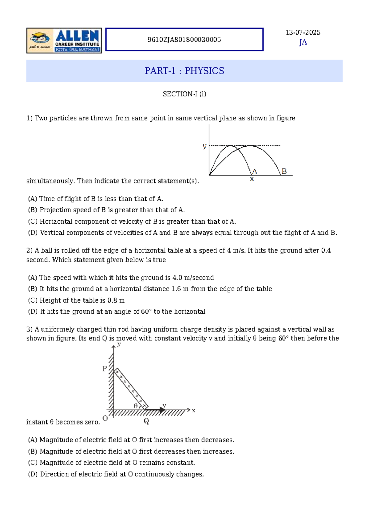JEE Advanced Major Test Solutions (Physics, Chemistry, Mathematics ...