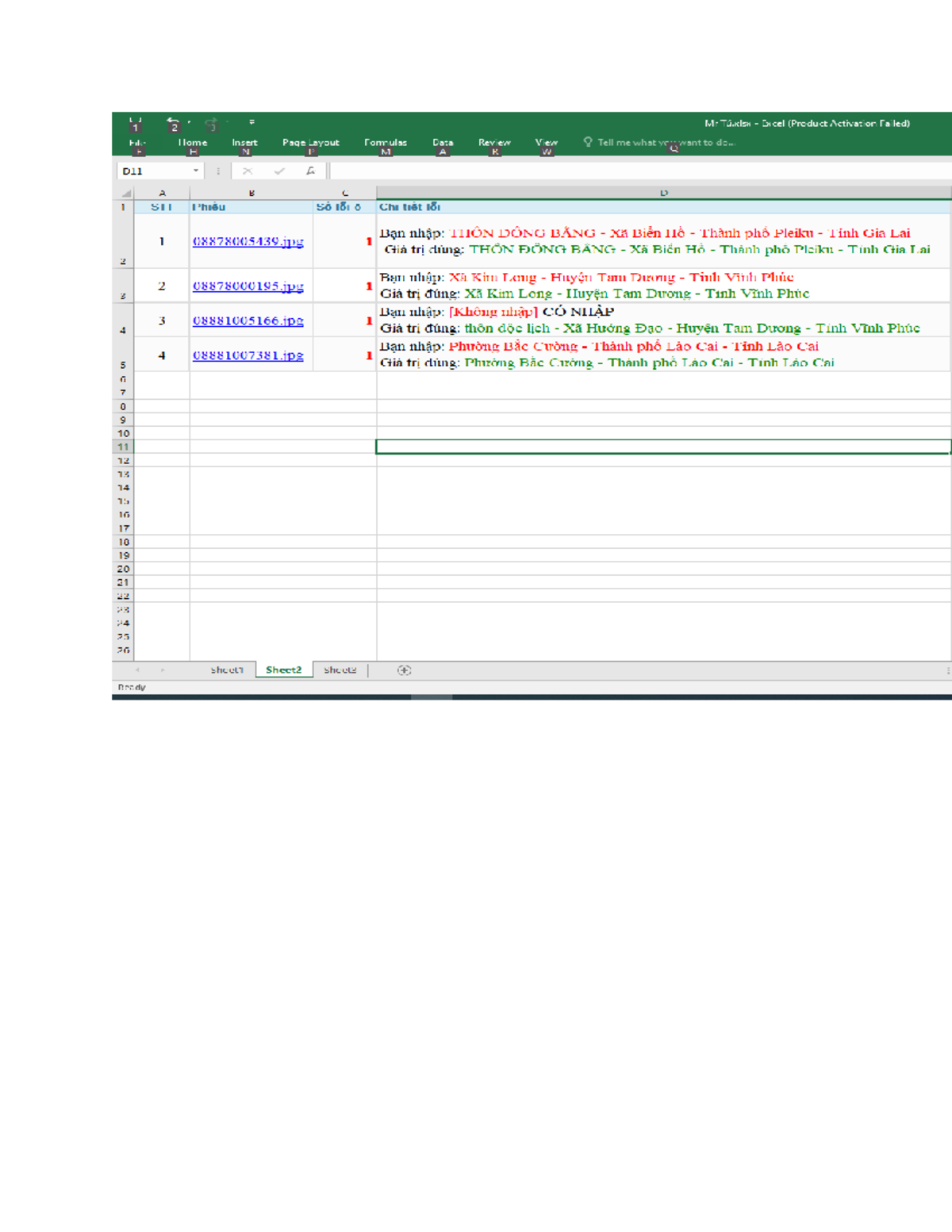 Doc2 - tiểu luận 2 - IL 1 2 Mr Tú.xlsx Excel (Product Activation Failed) File Home Insert Page ...