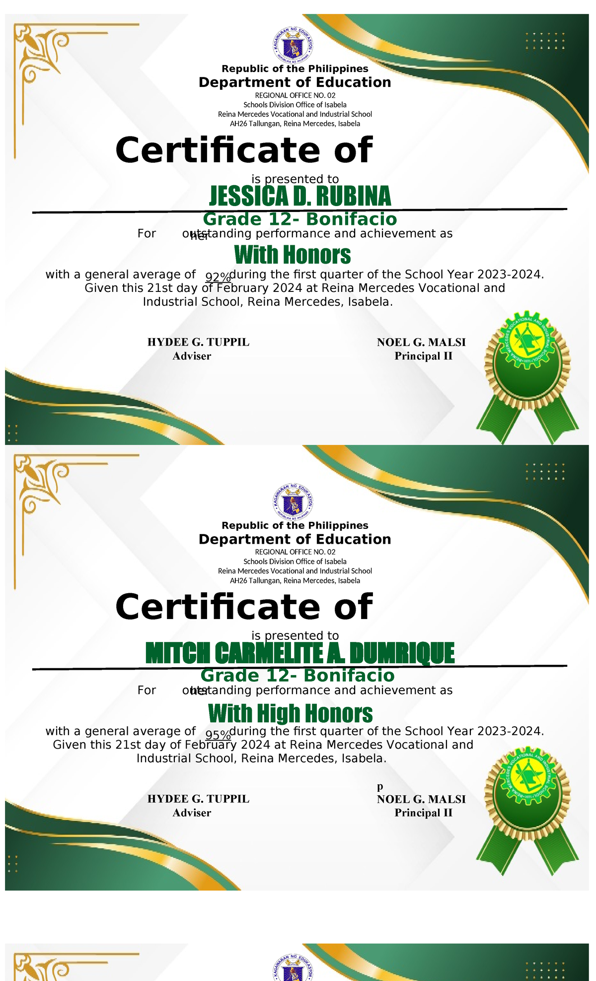 Certificate Template 1st Sem Final - Academic Achievements - Studocu