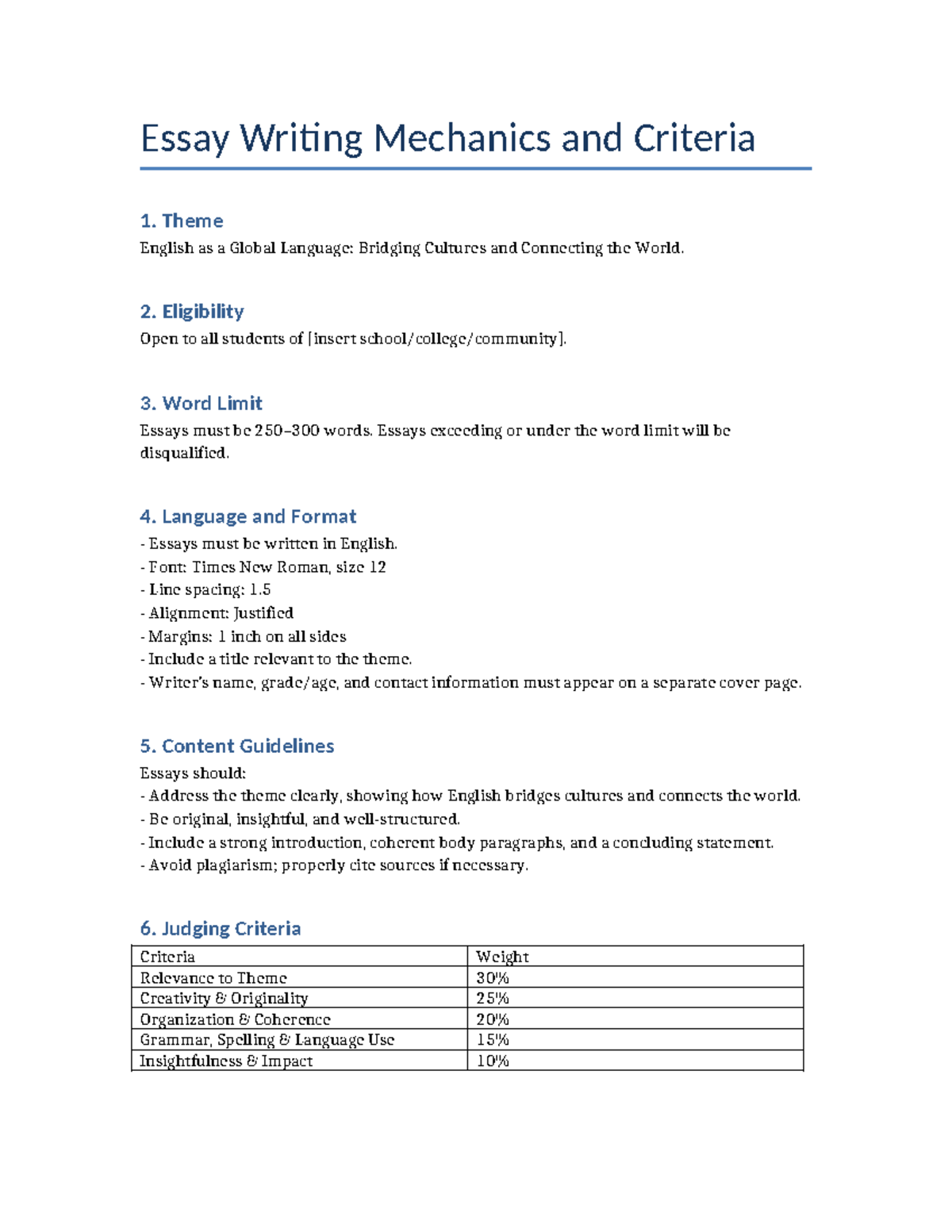 Essay Writing Guidelines: English as a Global Language - Studocu