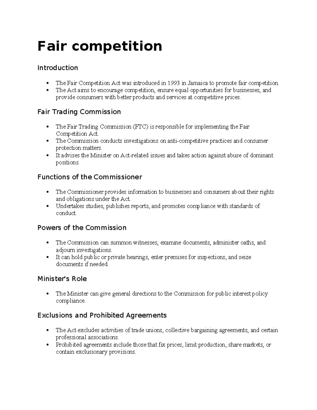 Fair Competition Act Overview - Key Points and Implications - Studocu